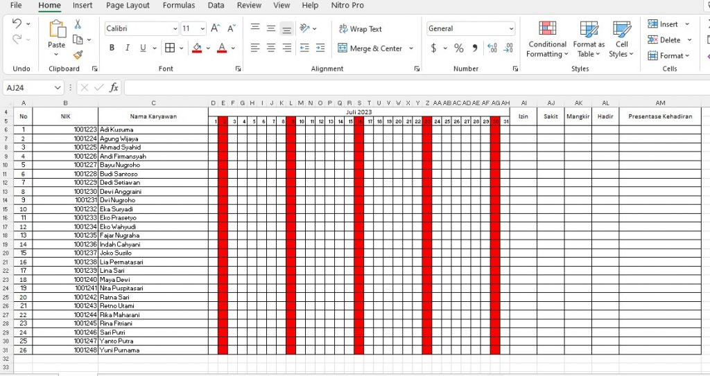 Cara Membuat Absensi Karyawan di Excel, Template Gratis! - OnTime Payroll