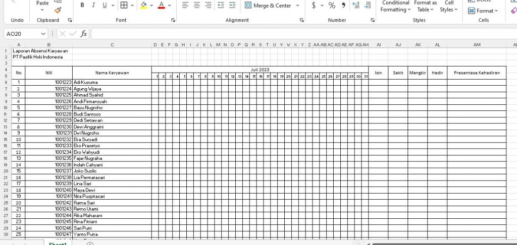 Cara Membuat Absensi Karyawan di Excel, Template Gratis! - OnTime Payroll Cara Membuat Absensi Karyawan di Excel, Template Gratis! - OnTime Payroll