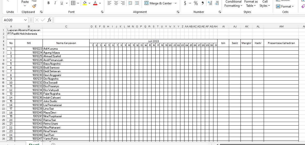 Cara Membuat Absensi Karyawan di Excel, Template Gratis! - OnTime Payroll