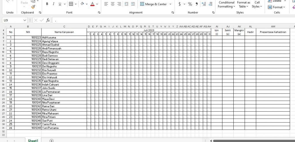 Cara Membuat Absensi Karyawan di Excel, Template Gratis! - OnTime Payroll